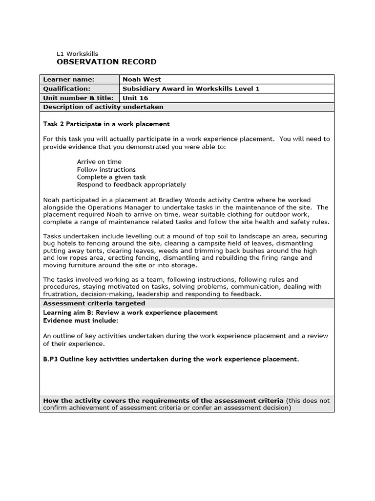 NW Observation and Witness Statement | PDF | Witness | Testimony