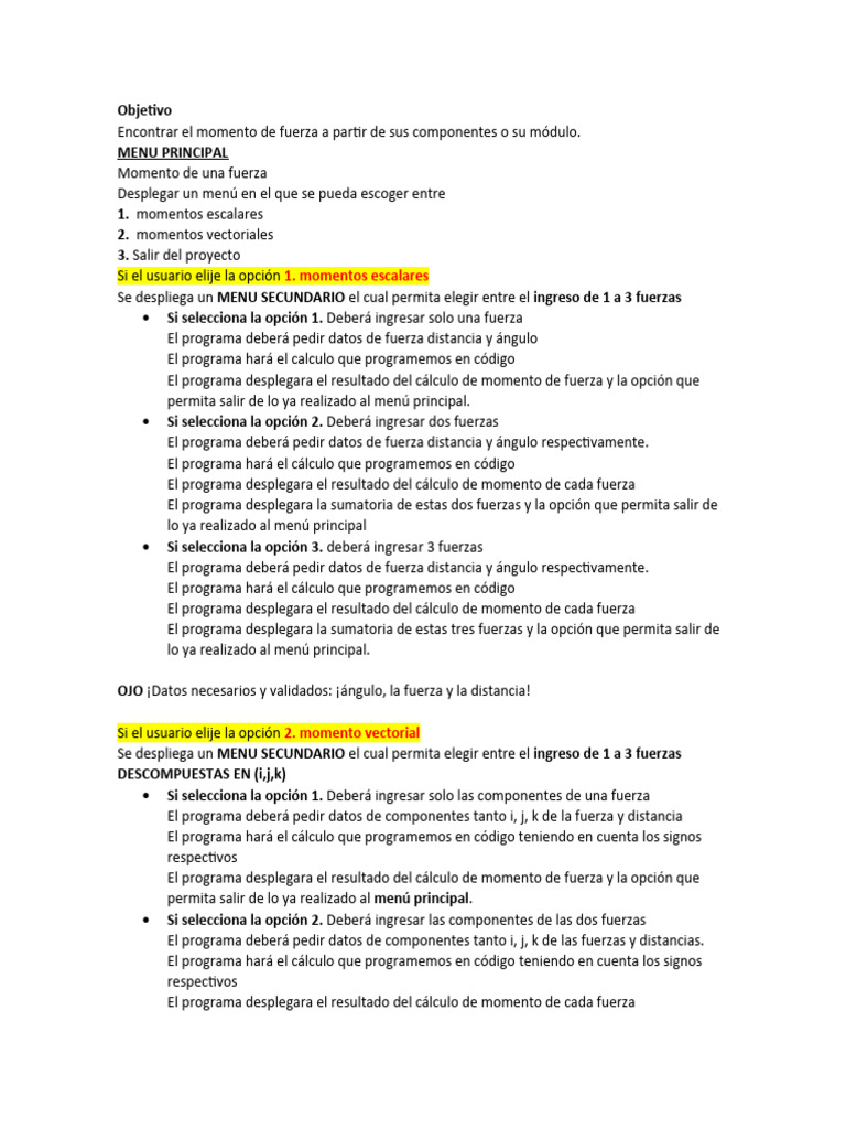 Bosquejo Del Programa de Fin de Semestre | PDF | Esfuerzo de torsión | Vector Euclidiano