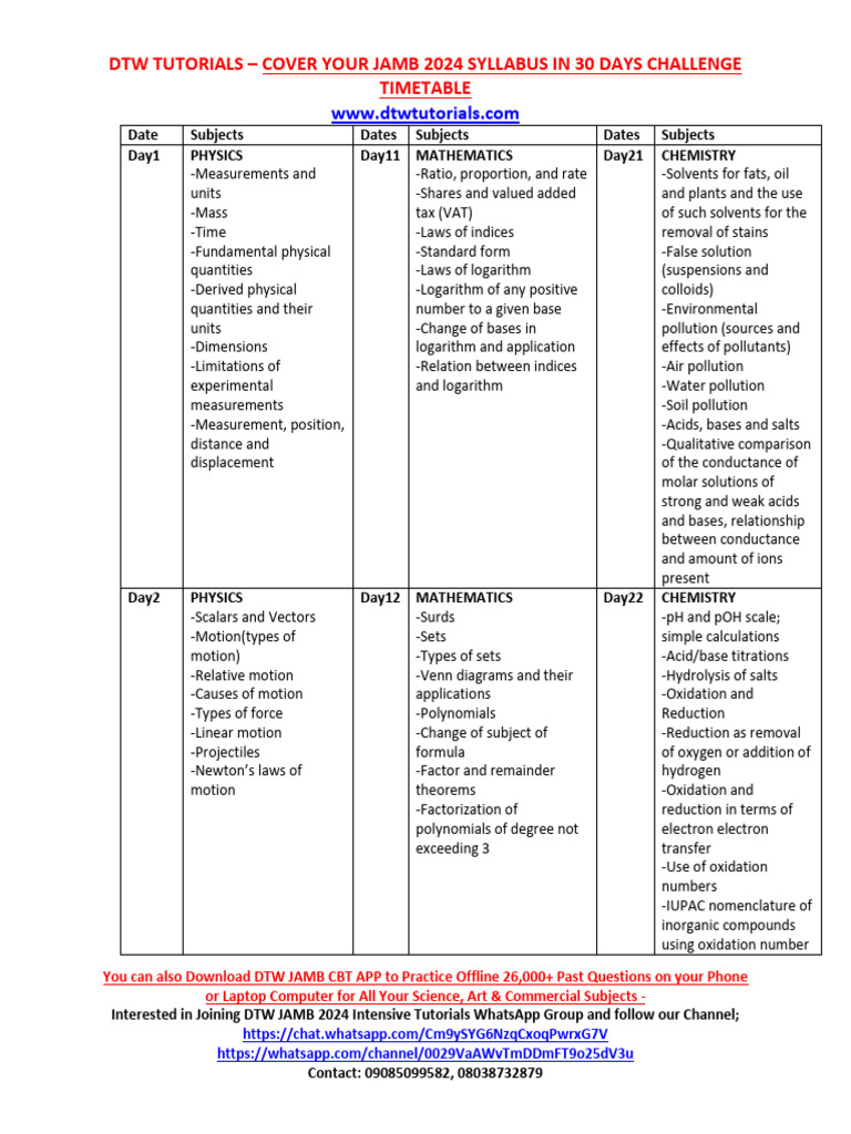 JAMB 2024 Study Timetable Challenge | PDF | Redox | Chemistry
