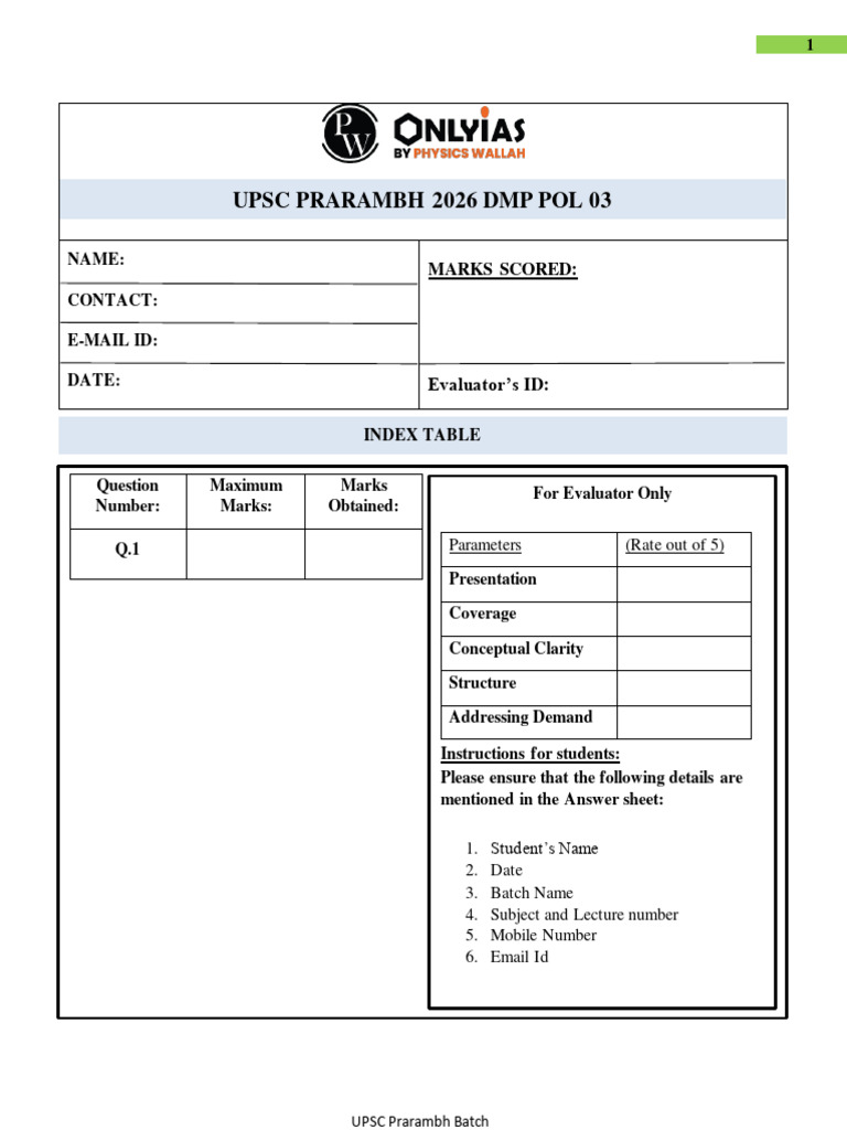 UPSC Prarambh Batch Evaluation Guide | PDF