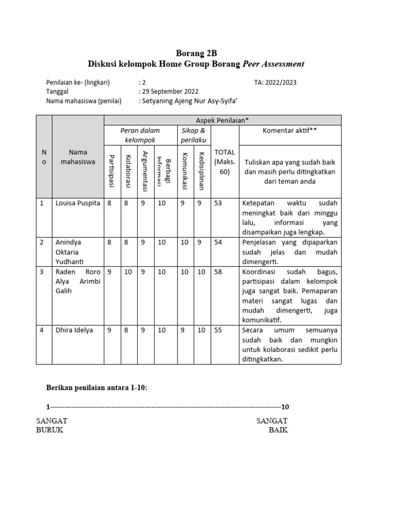 BORANG 2B - Diskusi HG Peer Assessment | PDF
