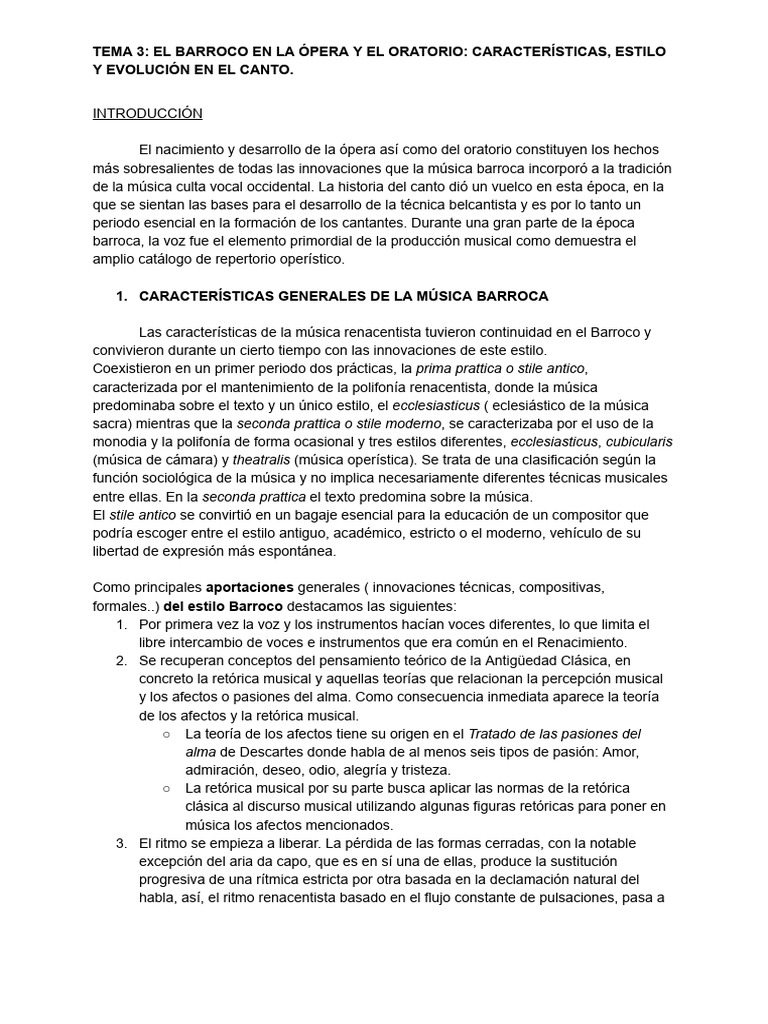 Barroco: Ópera y Oratorio en el Canto | PDF | Ritmo | Musica barroca