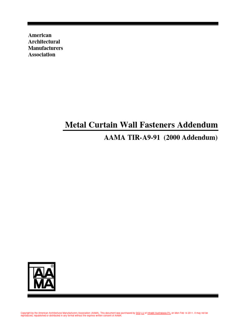 AAMA TIR-A9-91 Metal Curtain Wall Fasteners 2000 Addendum | PDF ...