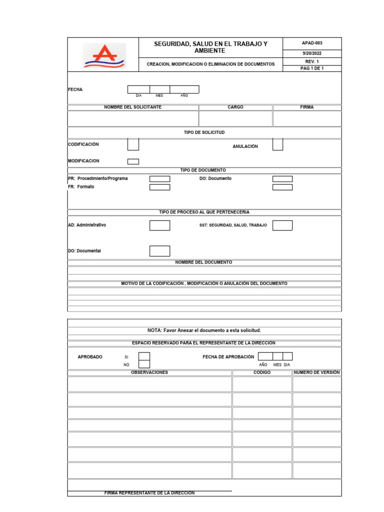 Apad-003 Creacion, Modificacion o Eliminacion de Documentos | PDF Apad-003 Creacion, Modificacion o Eliminacion de Documentos | PDF