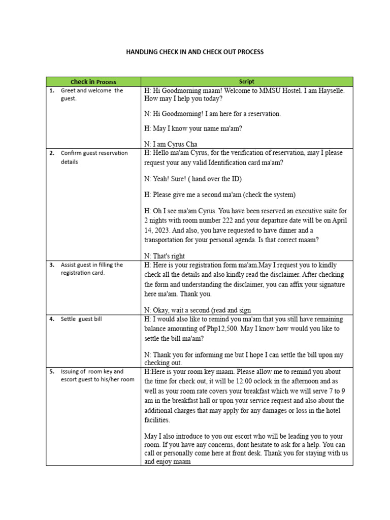 Check-In and Check-Out Process Guide | PDF | Credit Card