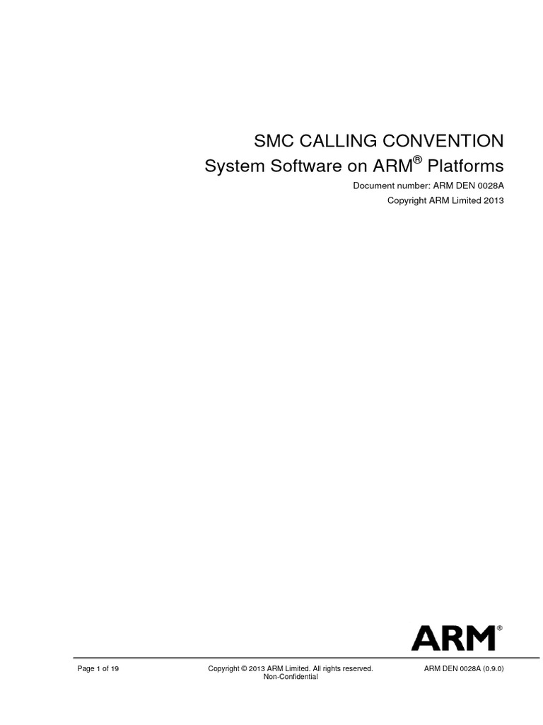 ARM DEN0028A SMC Calling Convention | PDF | 64 Bit Computing | Parameter (Computer Programming)