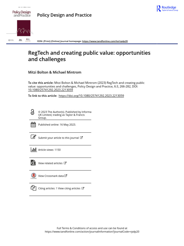 RegTech and Creating Public Value Opportunities and Challenges | PDF ...
