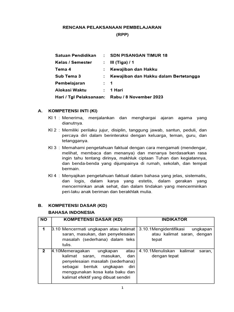 RPP K3 Tema 4 ST 3 Rev. 2018 | PDF