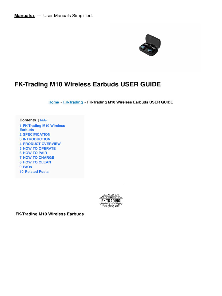 FK Trading m10 Wireless Earbuds | PDF