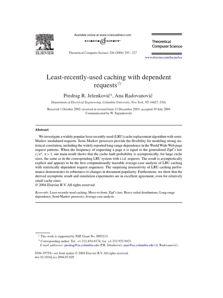 LRU Caching with Dependent Requests | PDF | Cache (Computing) | Stationary Process