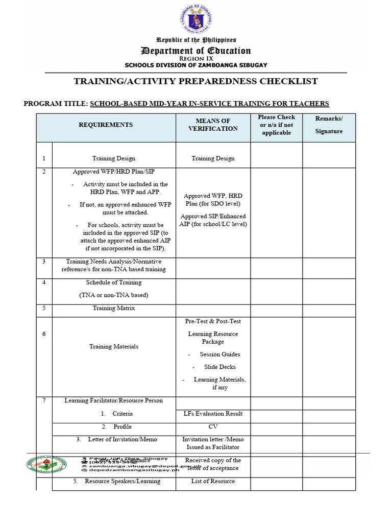 Training Preparedness Checklist | PDF | Evaluation | Business