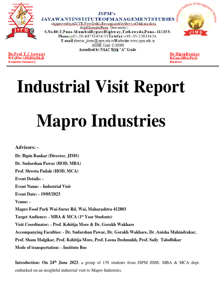 1688025123industrial Visit To Mapro | PDF | Economies