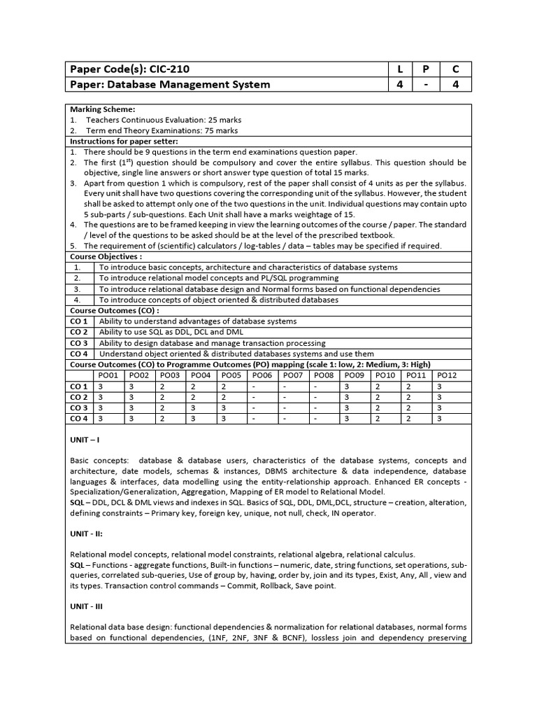 DBMS Syllabus | PDF | Relational Model | Databases DBMS Syllabus | PDF | Relational Model | Databases