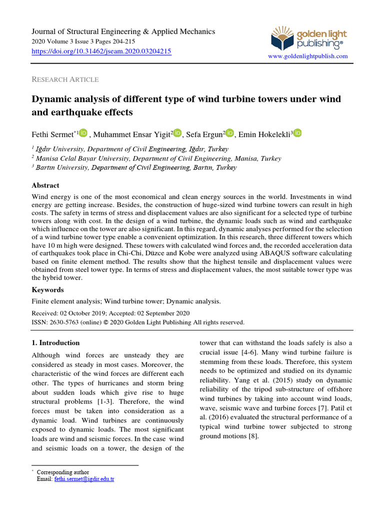 Dynamic Analysis of Different Type of Wind Turbine Towers Under Wind ...