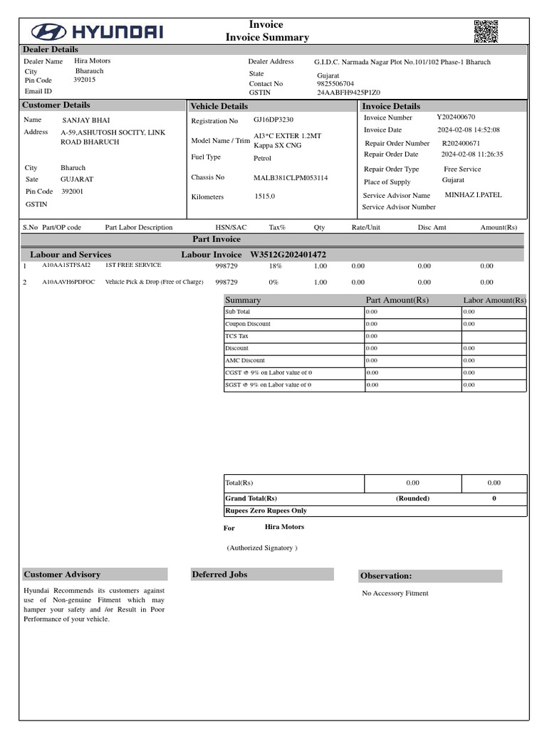 Invoice Invoice Summary: Dealer Details | PDF