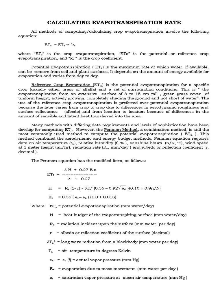Evapotranspiration Rate Calculation Guide | PDF | Evapotranspiration ...
