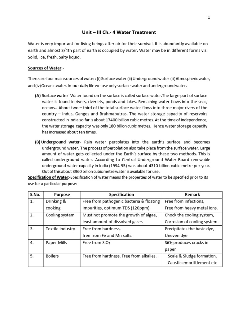 UNIT-III-Water Treatment | PDF | Ion Exchange | Chemistry
