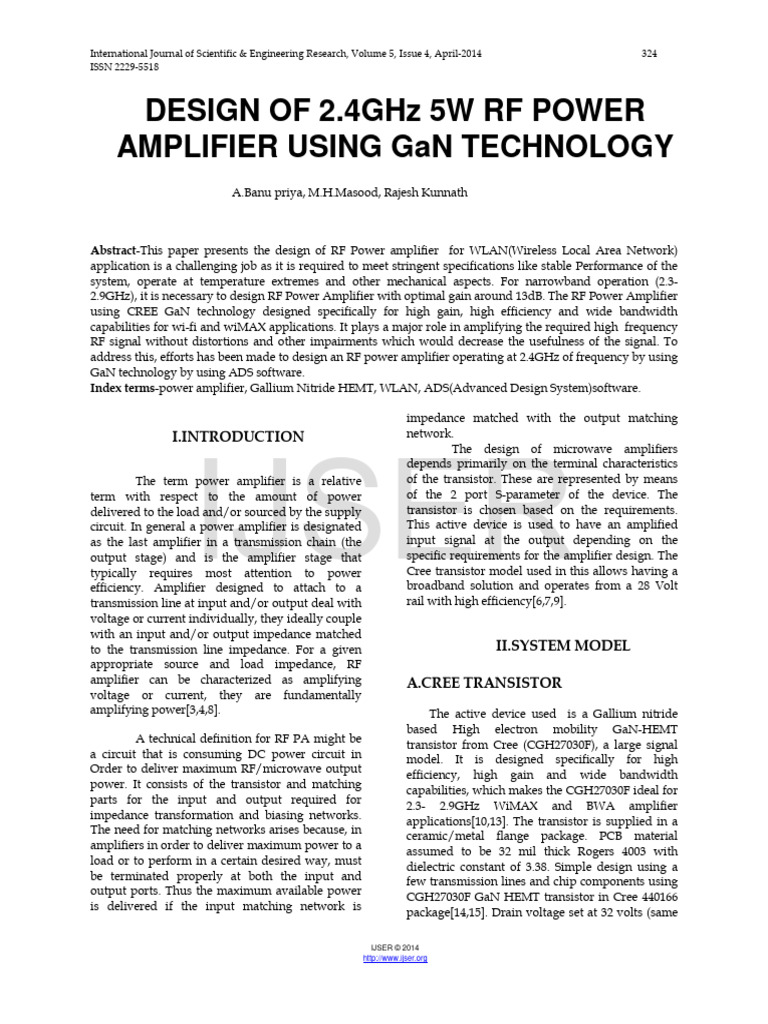 DESIGN OF 24GHz 5W RF POWER AMPLIFIER USING GaN TECHNOLOGY | Download Free PDF | Amplifier ...