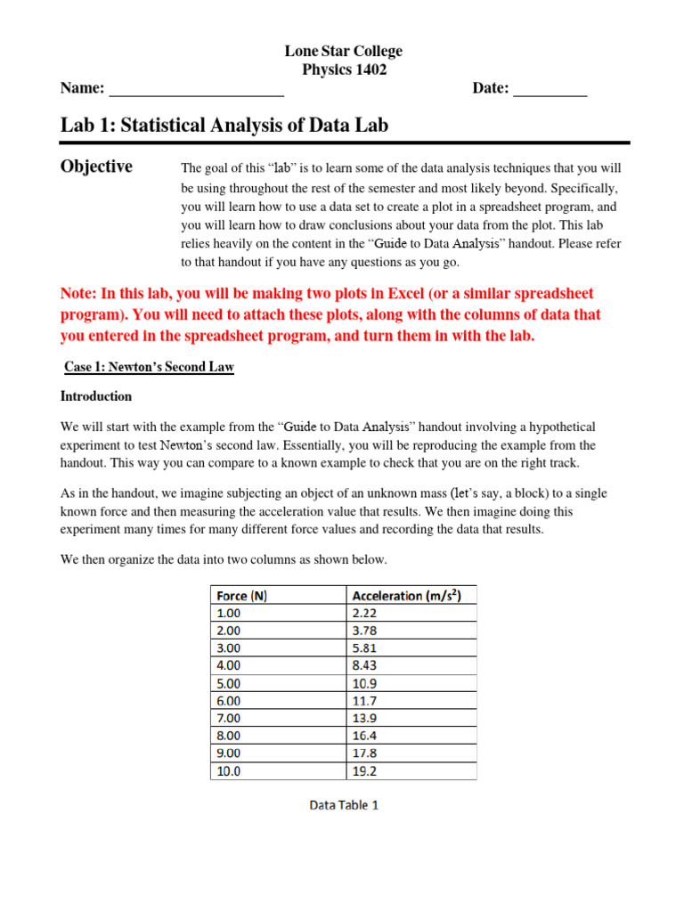 Lab 1 Statistical Analysis Lab Download Free Pdf Force
