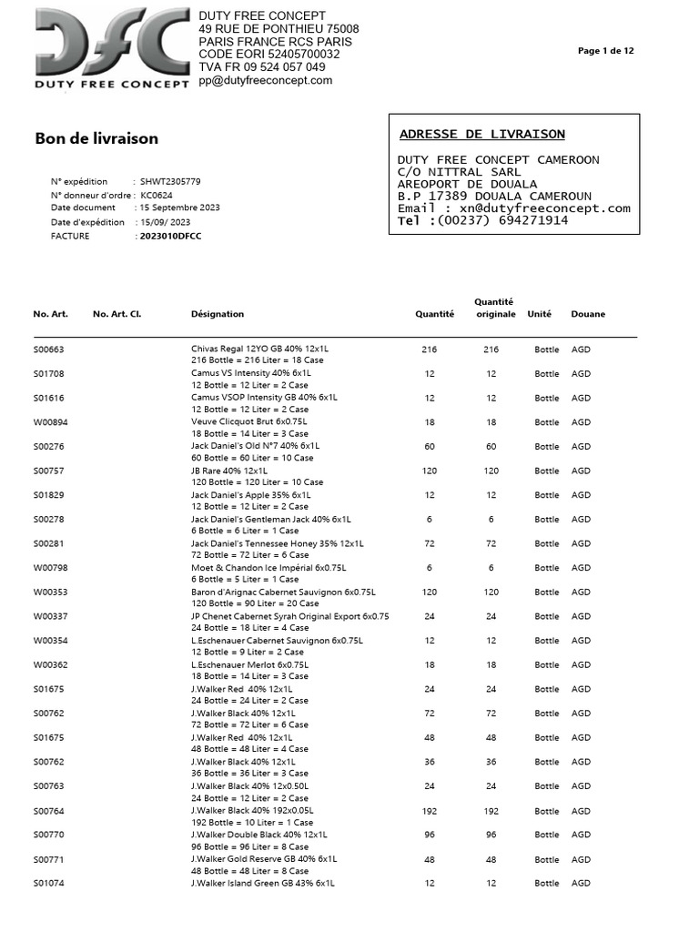 Bon de Livraison - Packing List Container DFCC Dla Oct | PDF ...