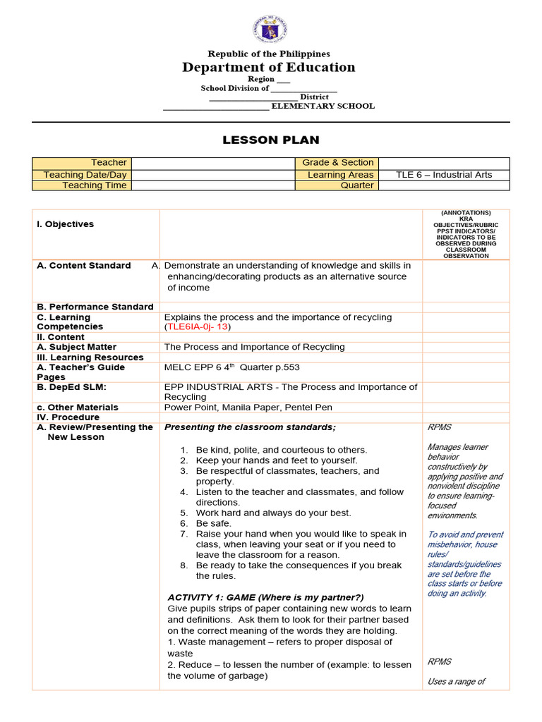 LESSON PLAN in TLE IA | Download Free PDF | Recycling | Waste