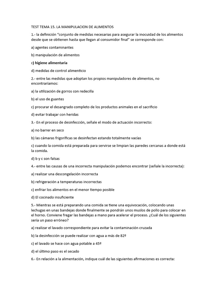Manipulacion de Alimentos Con Respuestas | PDF | Alimentos | Proteínas Manipulacion de Alimentos Con Respuestas | PDF | Alimentos | Proteínas