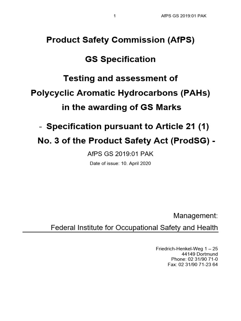 AfPS GS 2019:01 PAK - PAH Testing Standards | PDF | Polycyclic Aromatic ...