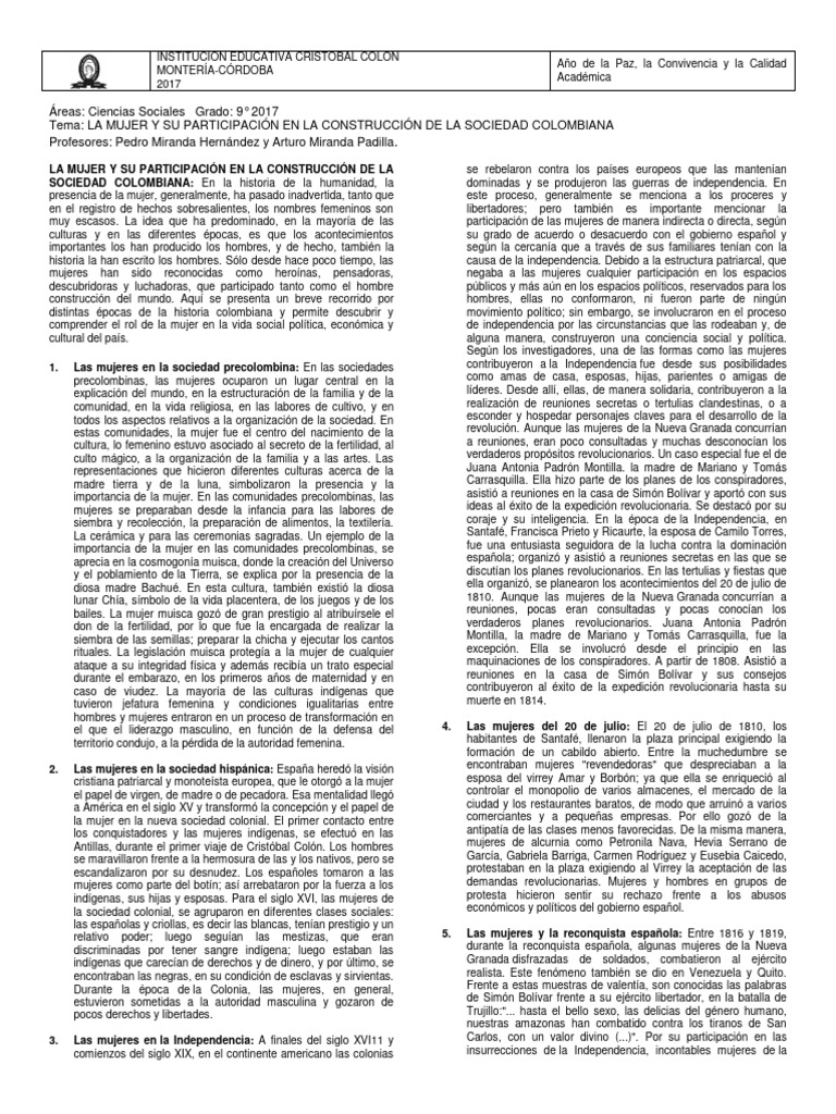 Guía #18 La Mujer y Su Participación... | PDF | Mujer | Matrimonio