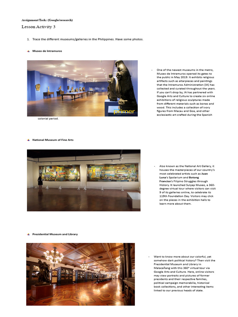 Art Appreciation - Lesson 4 Activity Google Research | PDF | Museum ...