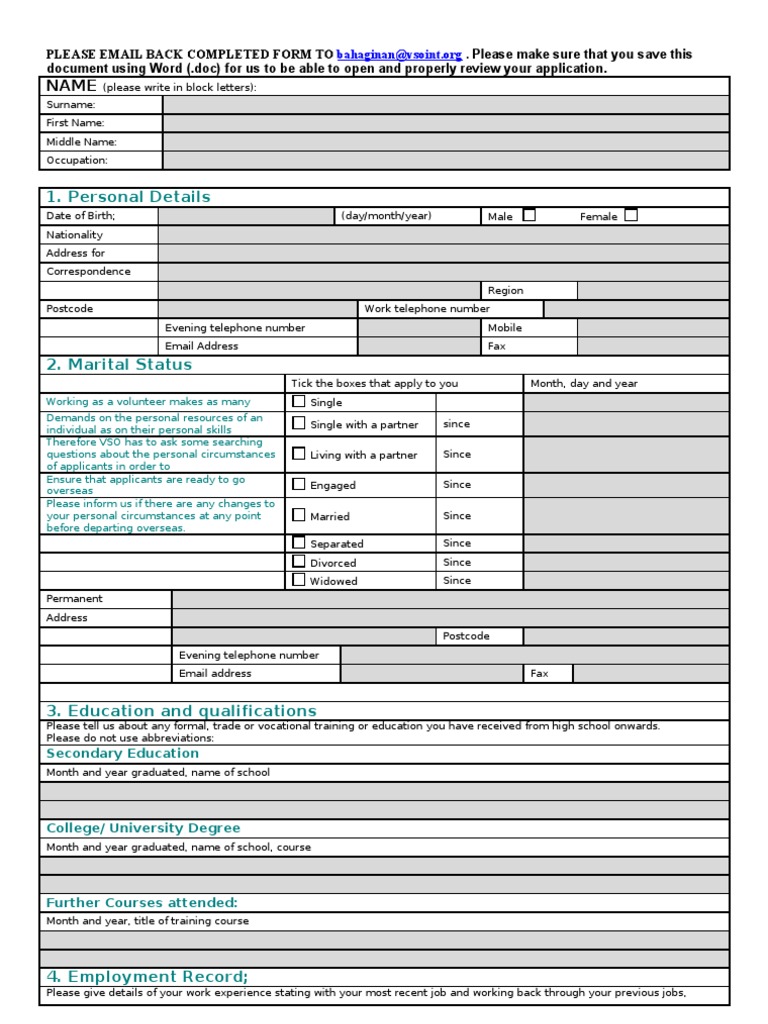 VSO Application Form | PDF | Information Privacy | Volunteering