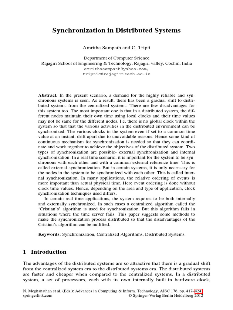 Sysnchronization Between Distributed System Springer | PDF | Clock | Distributed Computing