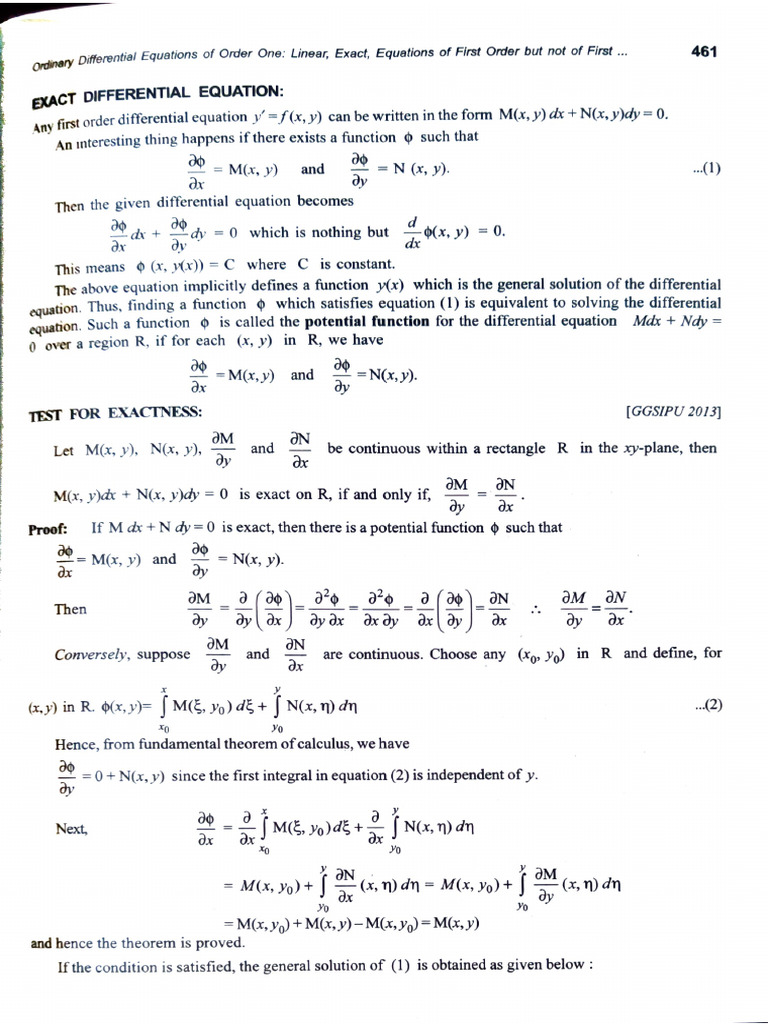 Exact Differential Equations | PDF | Equations | Differential Equations