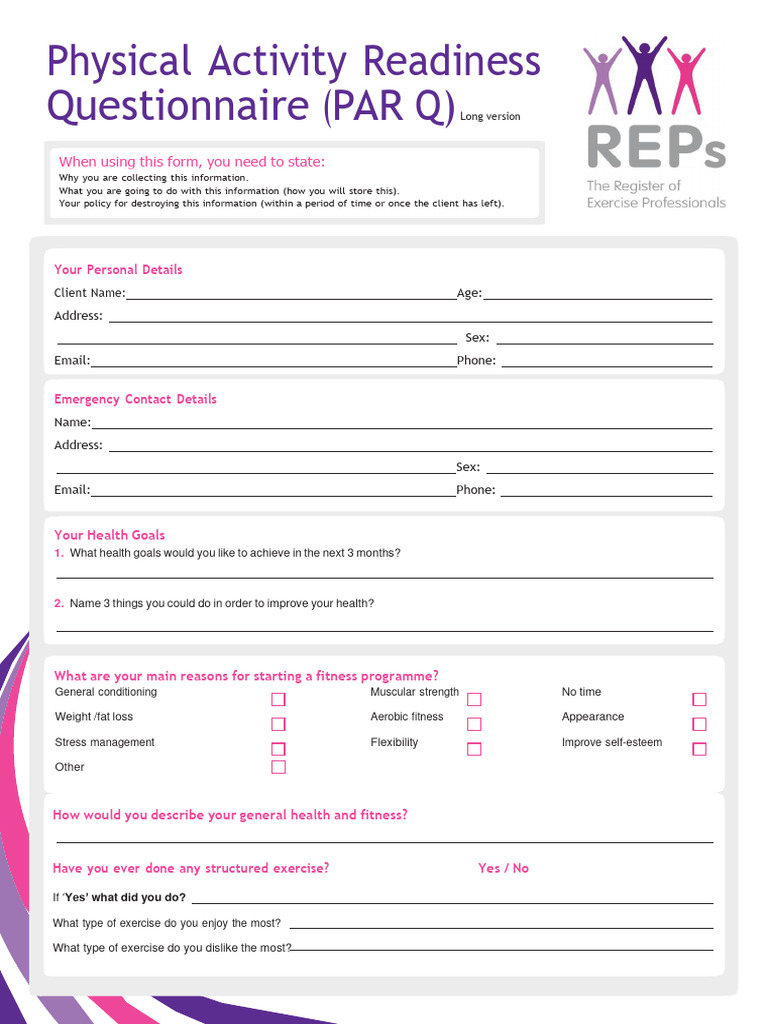 PAR-Q Form | PDF | Physical Fitness | Medical Specialties