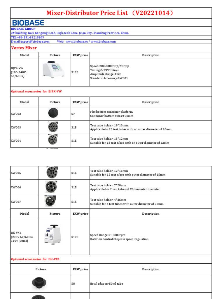 Mixer-Distributor Price List | PDF | Laboratories | Mechanical Engineering