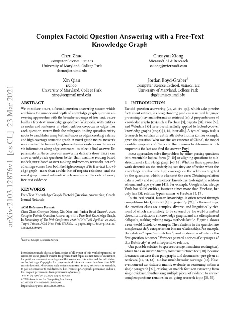 Complex Factoid Question Answering With A Free-Text Knowledge Graph ...