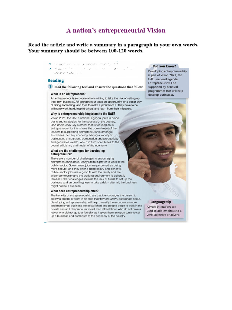 Entrepreneurship Summary Writing | PDF