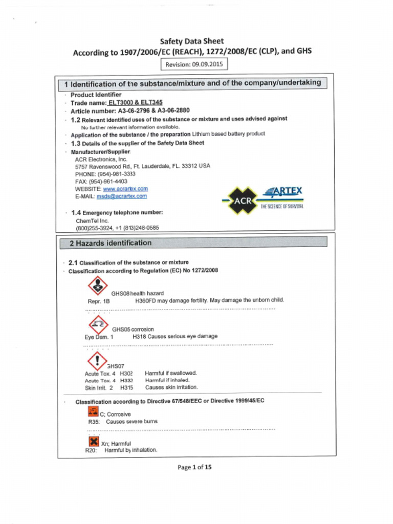 Acr - Elt3000 - Elt345 SDS | PDF