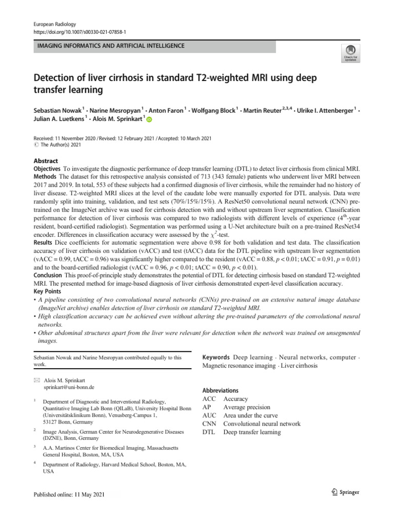 Paper 4-Cirrhosis in Standard T2-Weighted MRI Using Deep | PDF | Image Segmentation | Radiology