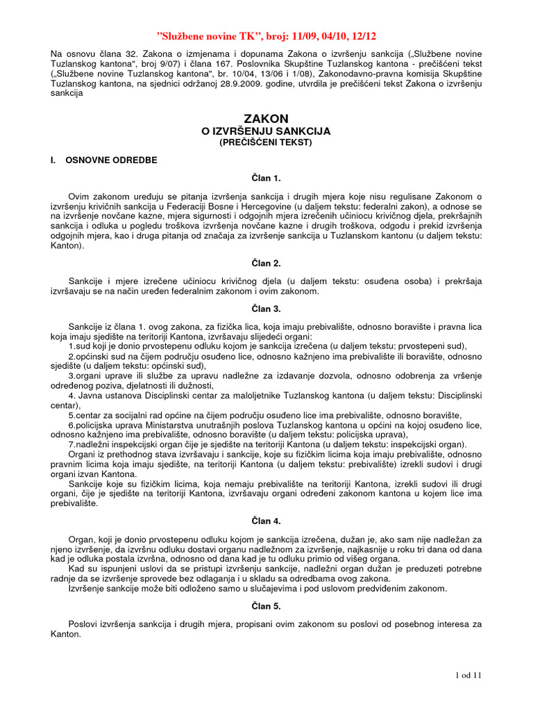 Zakon o Izvrsenju Sankcija TK | PDF