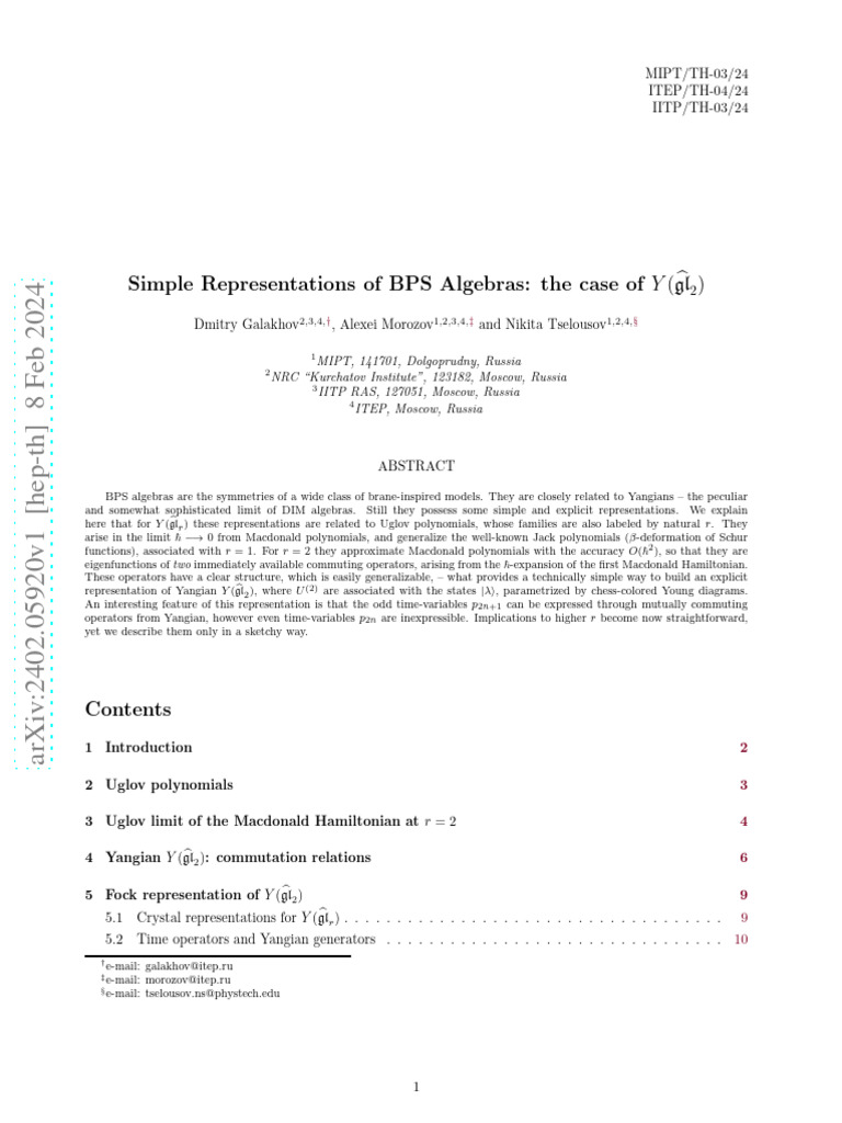 Simple Representations of BPS Algebras: The Case of Y (B GL) | PDF | Representation Theory ...