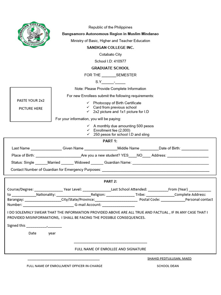 Enrolment-Form SANDIGAN | PDF