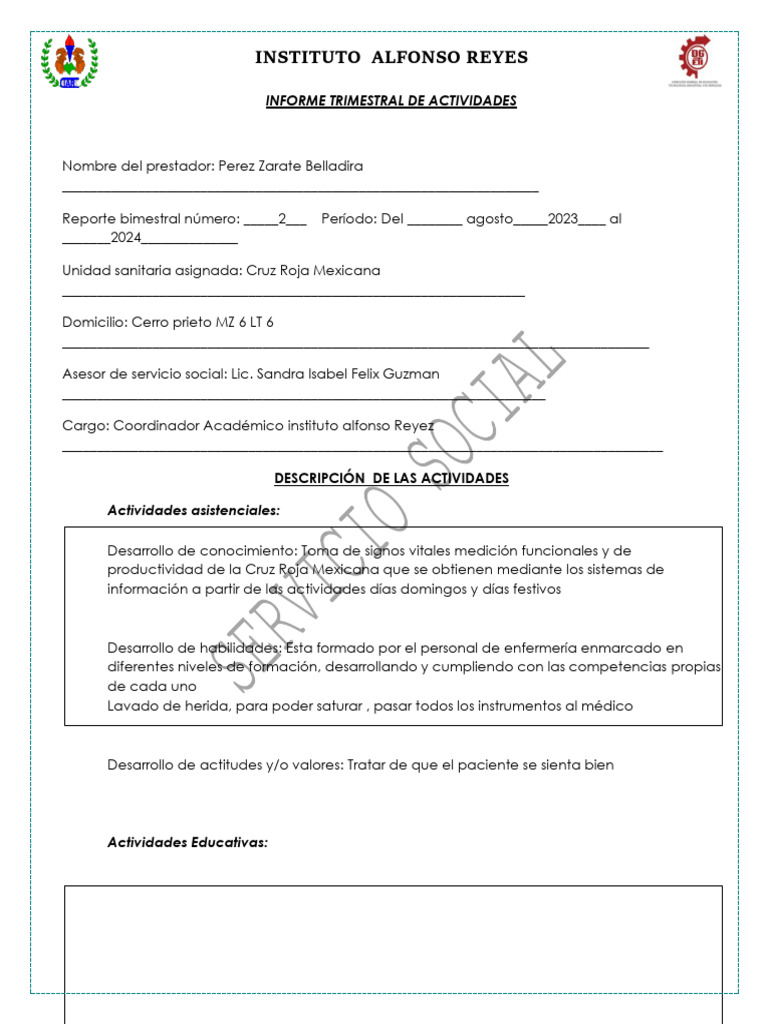 Informe Trimestral de Actividades - Ejemplo-1 | PDF | Enfermería ...
