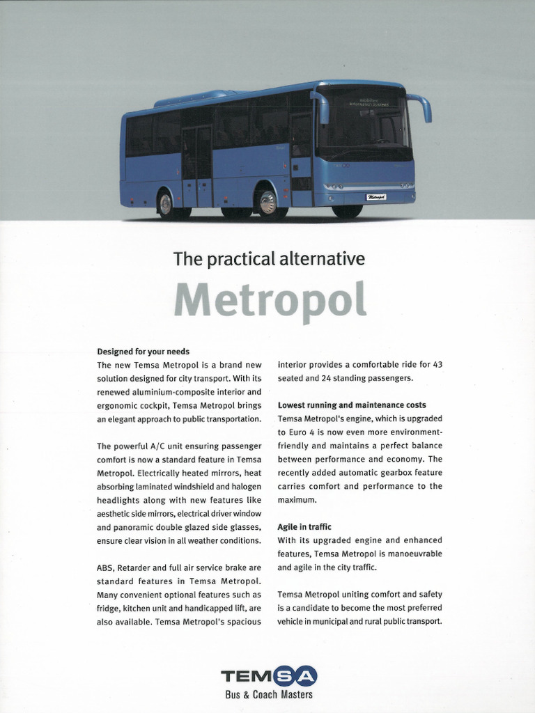 Temsa Metropol | PDF | Vehicle Technology | Manufactured Goods