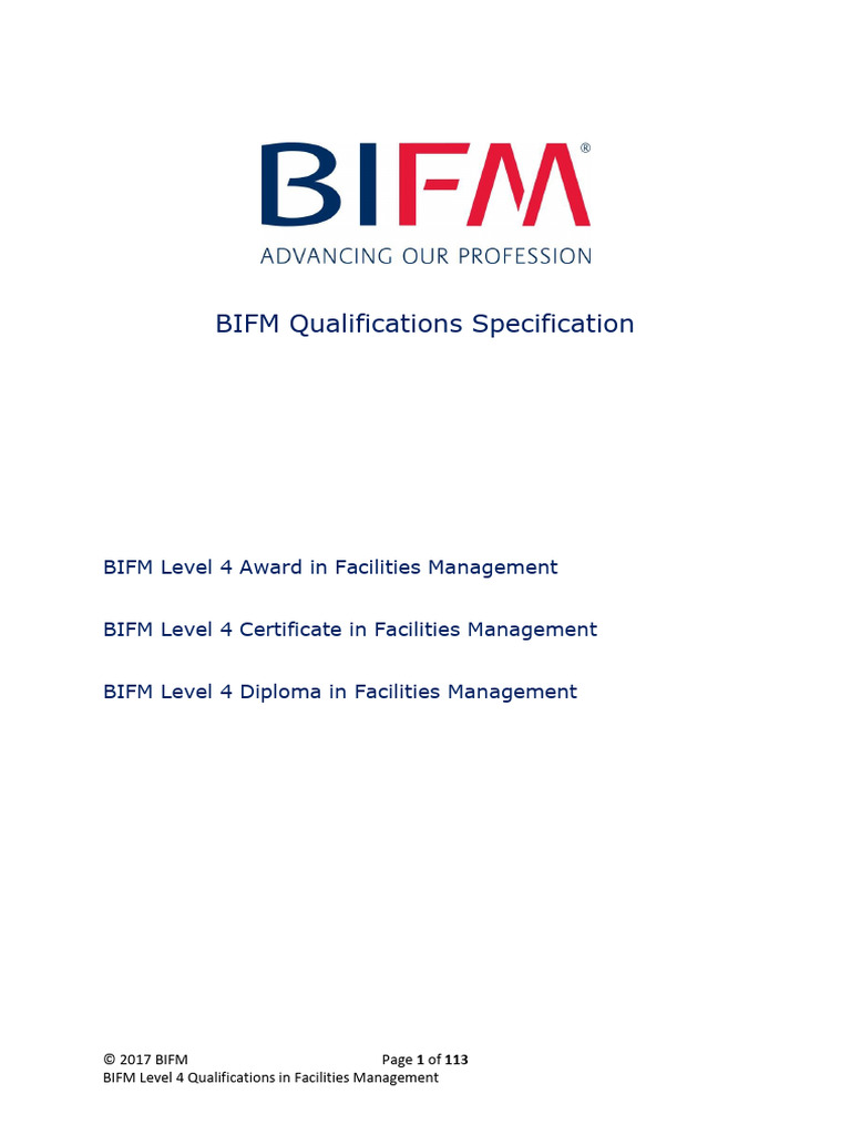 UK BIFM, BIFM Level 4 Qualification Specification Jan 2018 | PDF ...