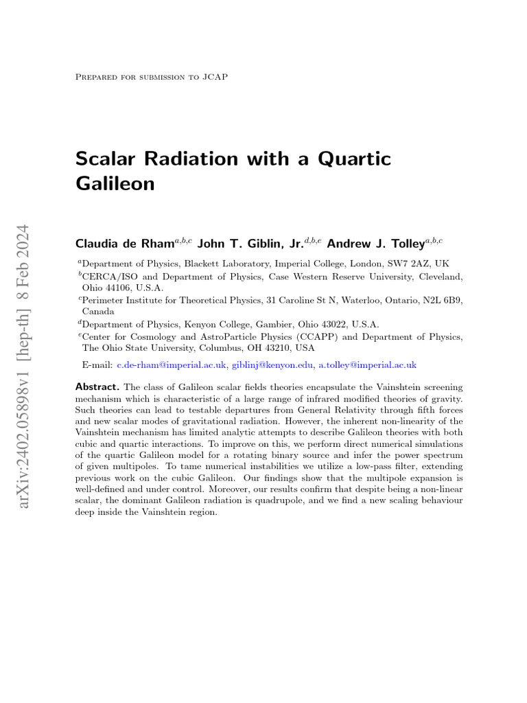 Scalar Radiation With A Quartic Galileon: Claudia de Rham John T ...