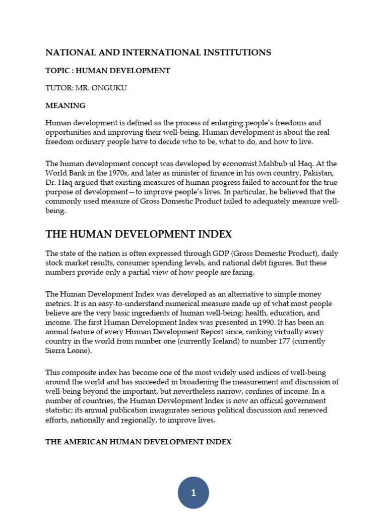 Human Development & HD Index Guide | PDF | Human Development Index