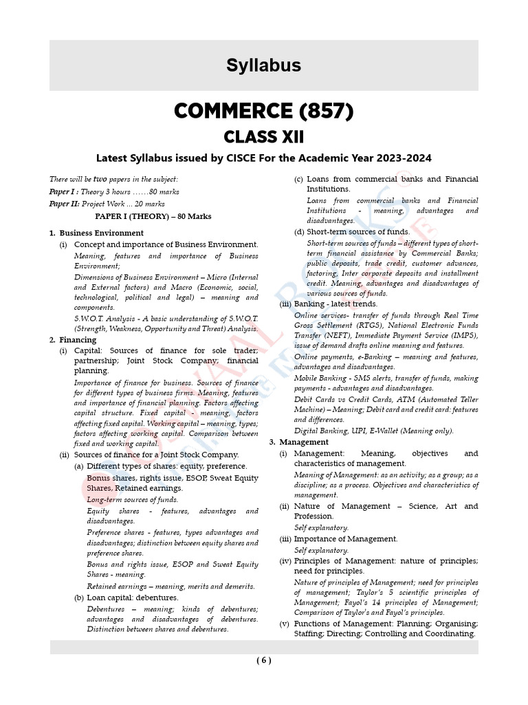 ISC 12 Commerce Syllabus | Download Free PDF | Marketing | Banks