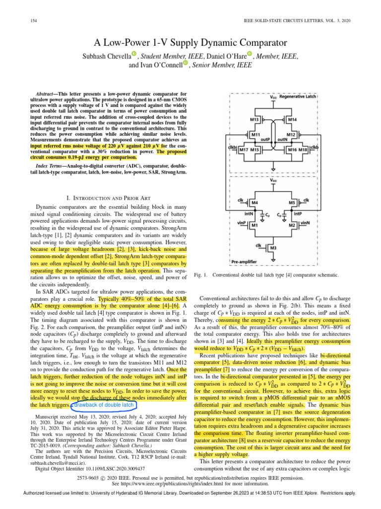 Low-Power Dynamic Comparator Design | PDF | Electronic Circuits ...