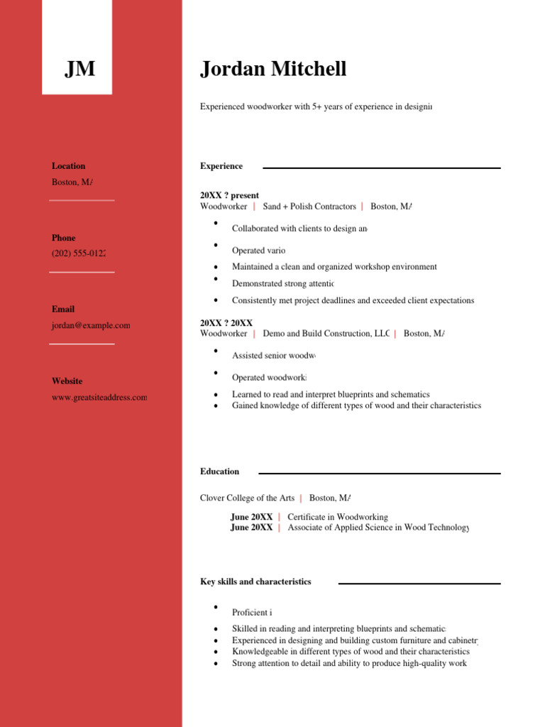 Woodworking Resume Template For You | PDF
