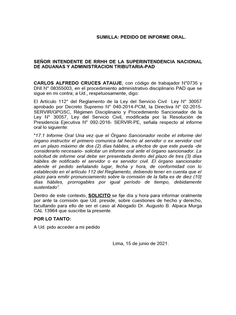Modelo de Solicitud de Informe Oral | PDF